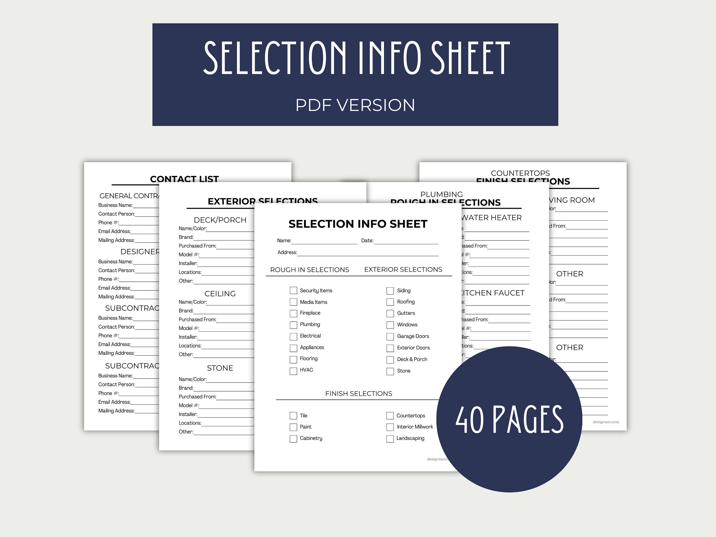 Home Construction Selections Info Sheet, Home Project Planner, Construction Binder - Etsy