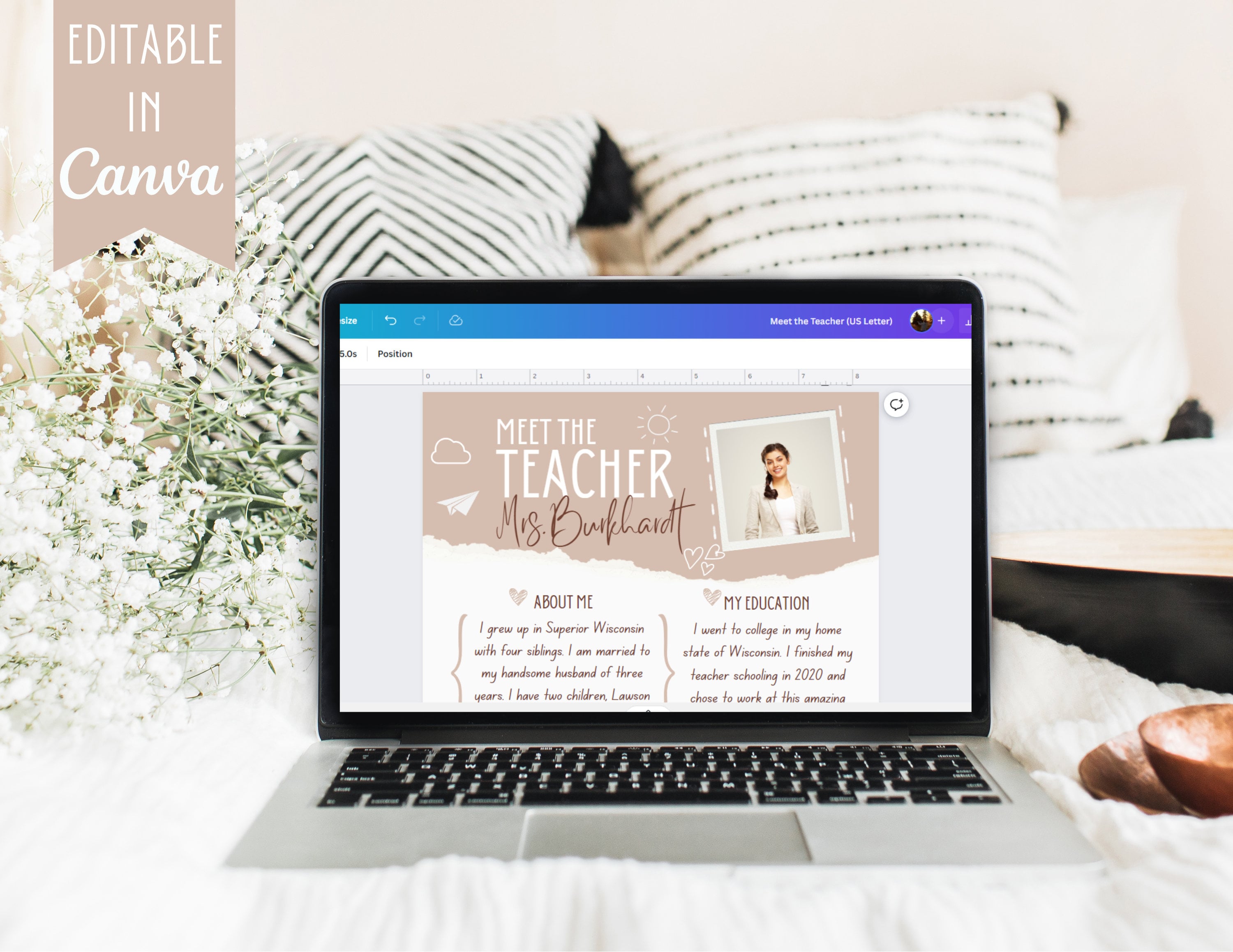 Meet the Teacher Editable Canva Template, First Day of School Teacher ...