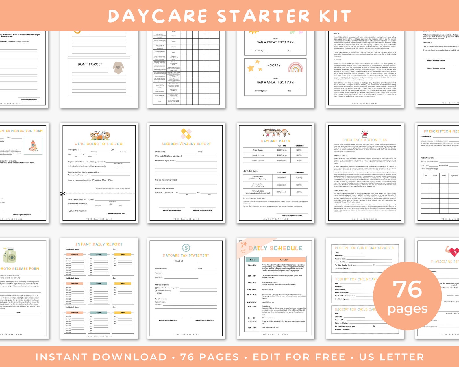 Editable Daycare Forms BUNDLE, in Home Daycare Starter Kit, Childcare ...