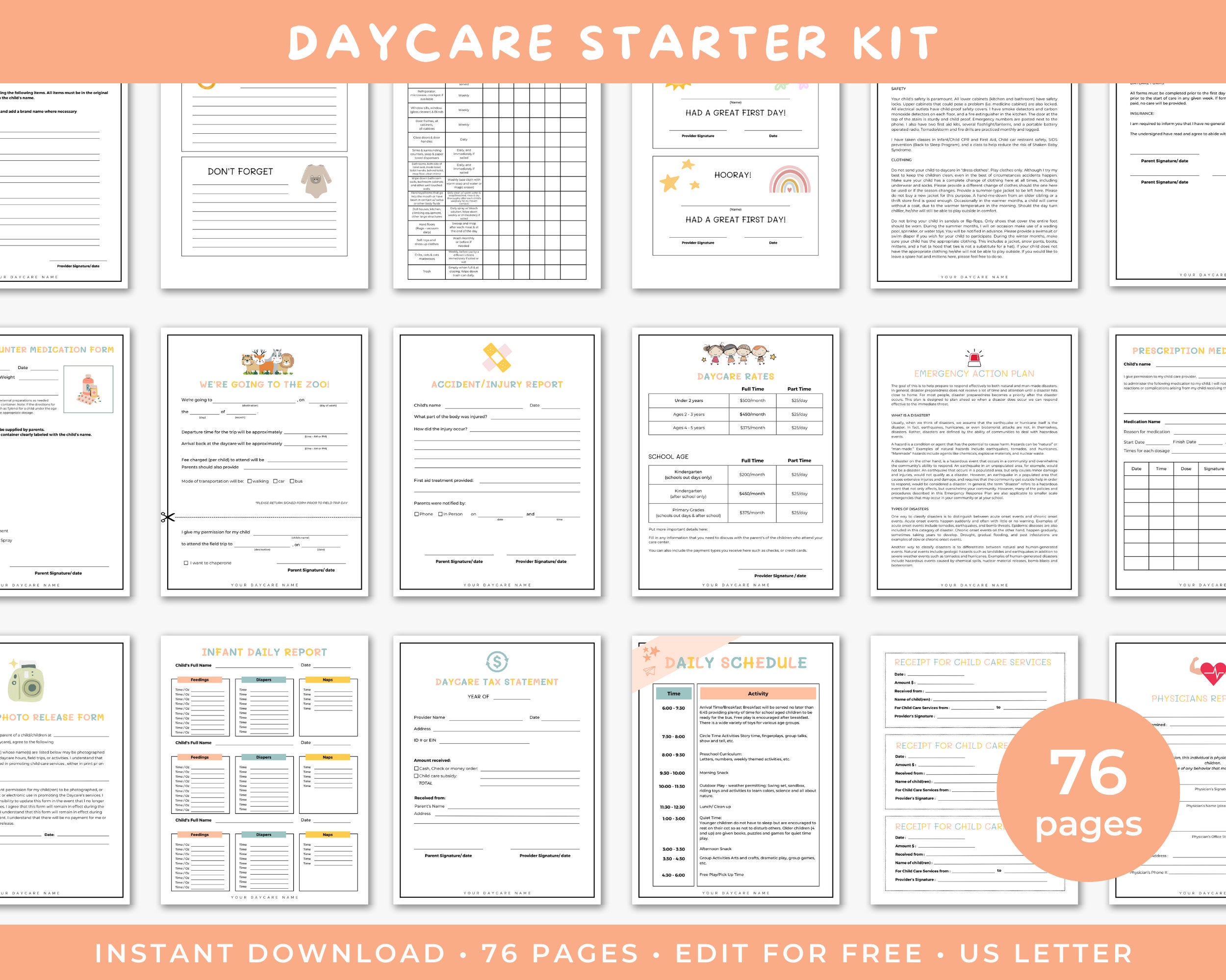 Editable Daycare Forms BUNDLE, in Home Daycare Starter Kit, Childcare ...