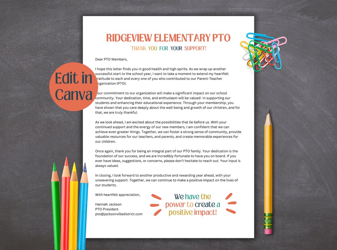 Editable PTO Thank You Letter, PTA Welcome Letter - Etsy