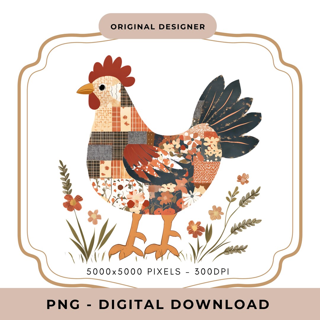 Patchwork Floral Chicken PNG, Cottagecore Chicken Clipart, Farm Life ...