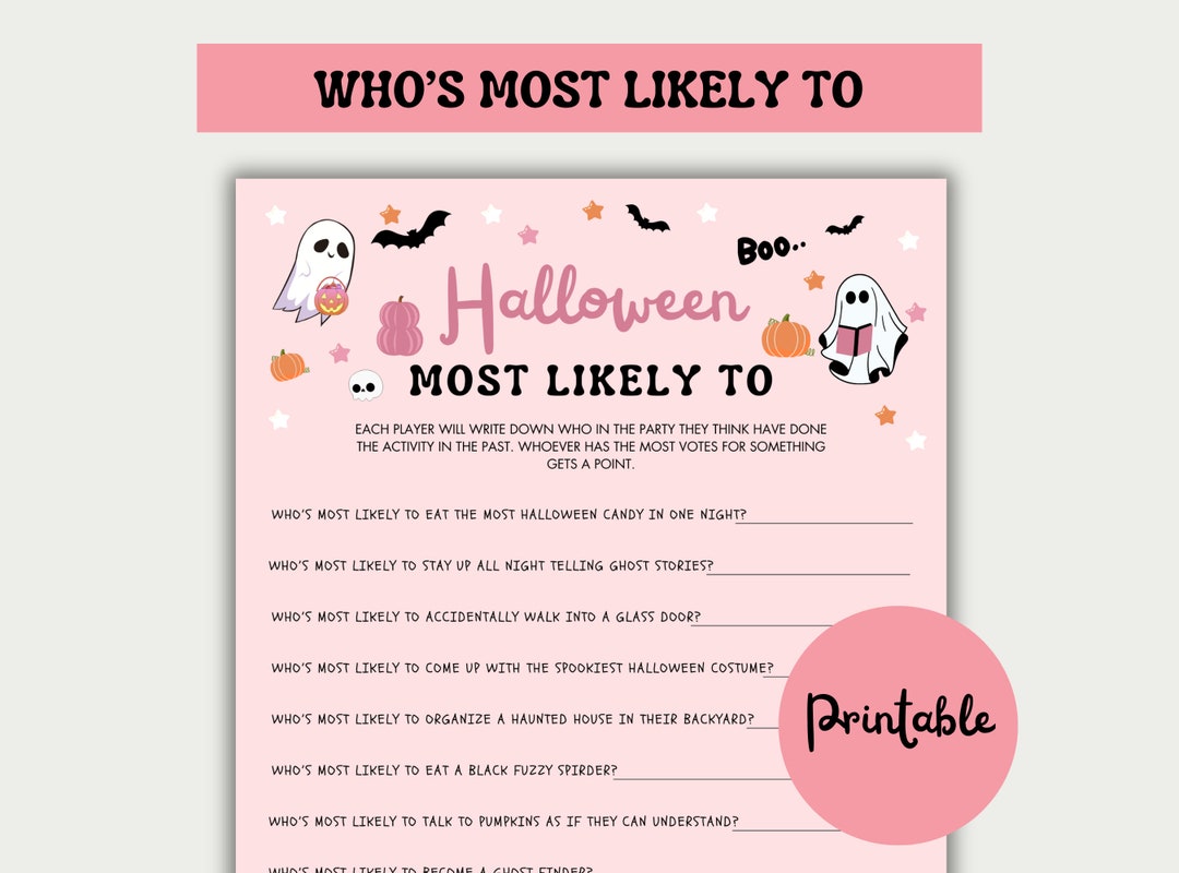 Printable Who's Most Likely to Game, Funny Most Likely to Halloween ...