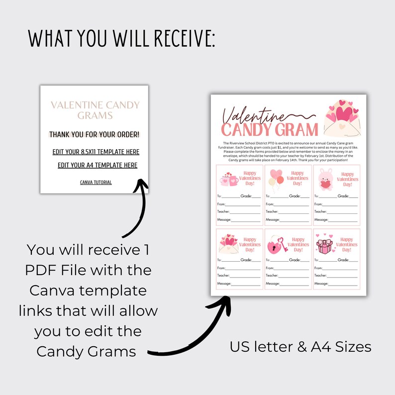 EDITABLE Valentine's Day Candy Gram Flyer, PTO, PTA Valentine's Day ...