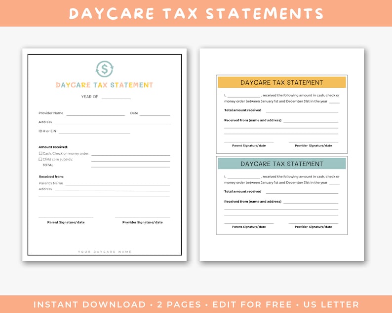 Home Daycare Tax Receipt, Daycare Forms, in Home Daycare Tax Tracking ...