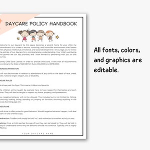 Editable Daycare Policy Handbook, Daycare Contract, Daycare Forms, in ...
