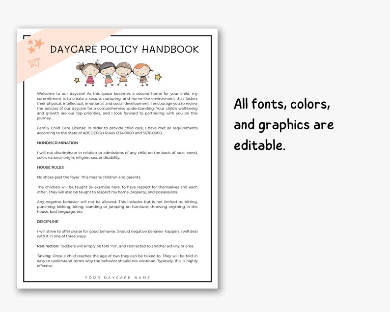 Editable Daycare Policy Handbook, Daycare Contract, Daycare Forms, in ...