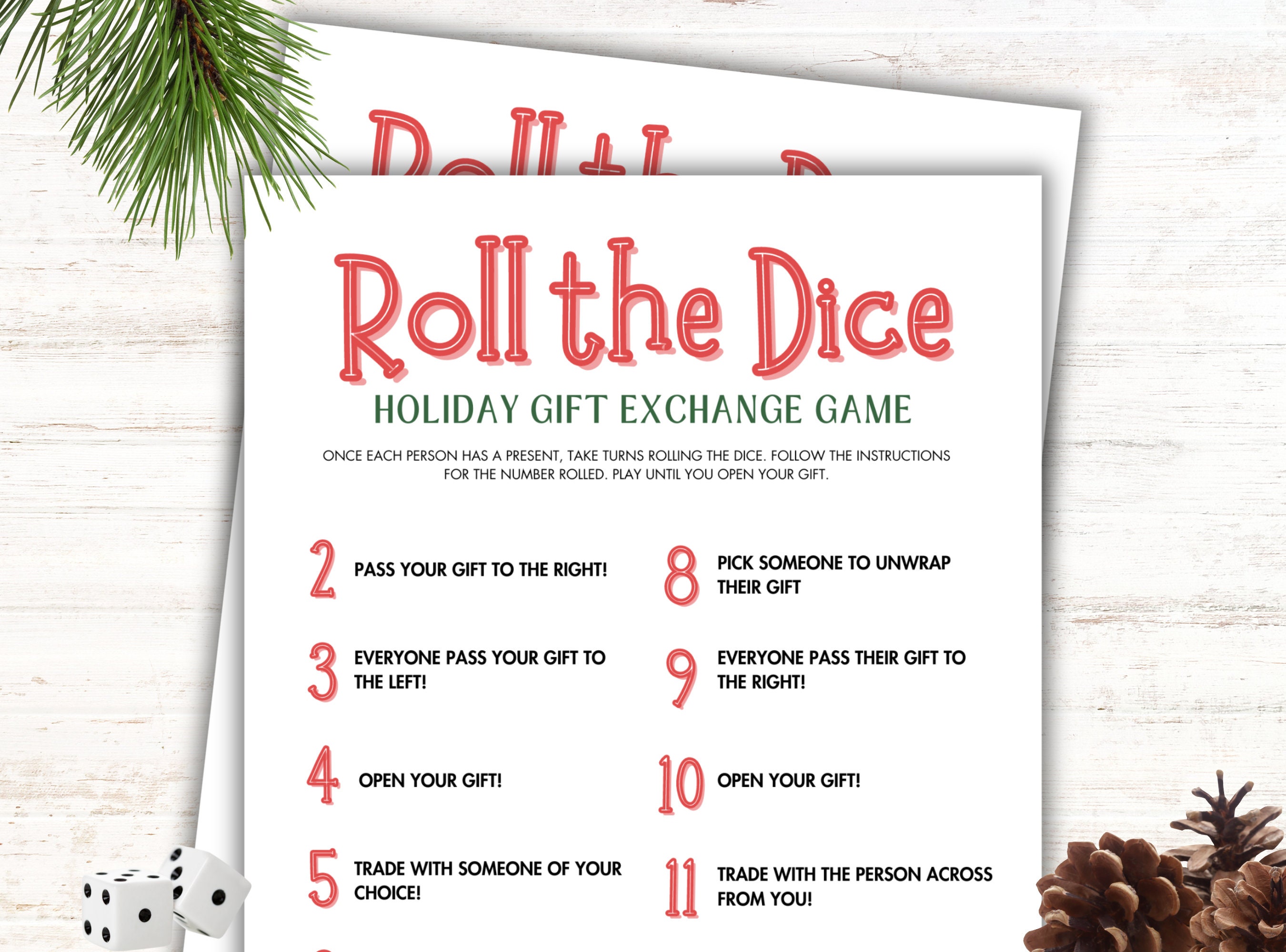 Roll the Dice Christmas Gift Exchange Game, Printable Christmas Dice ...