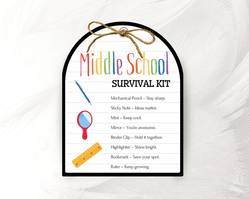 Editable Middle School Survival Kit Gift Tags, Back to School Gift ...