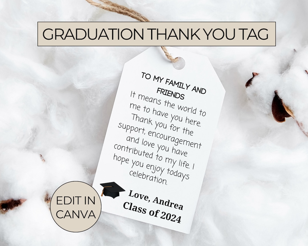 Editable Graduation Thank You Tag, to My Friends and Family Printable ...