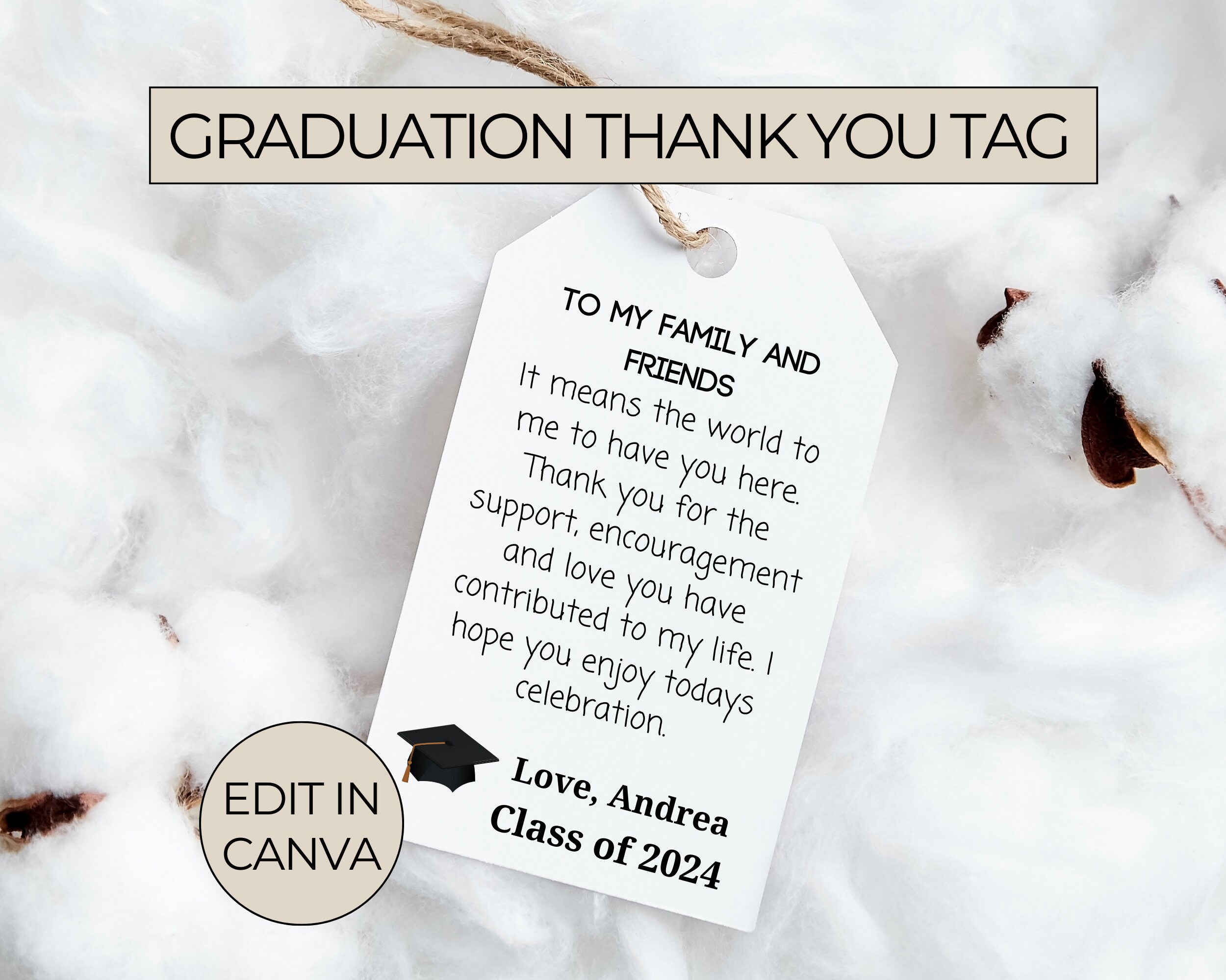 Editable Graduation Thank You Tag, to My Friends and Family Printable ...