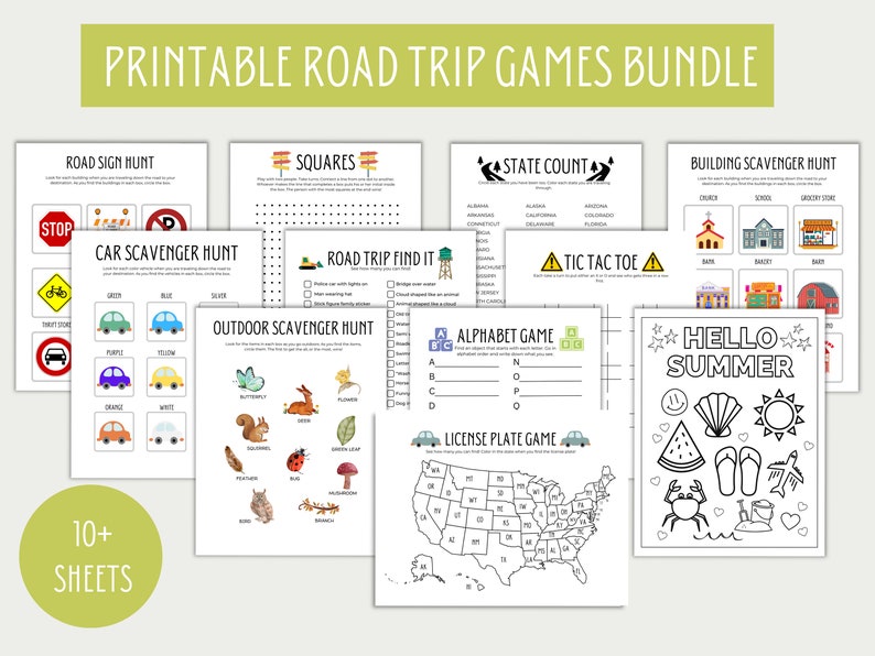 Car Games, Family Road Trip Games, Instant Download US Letter, Road ...
