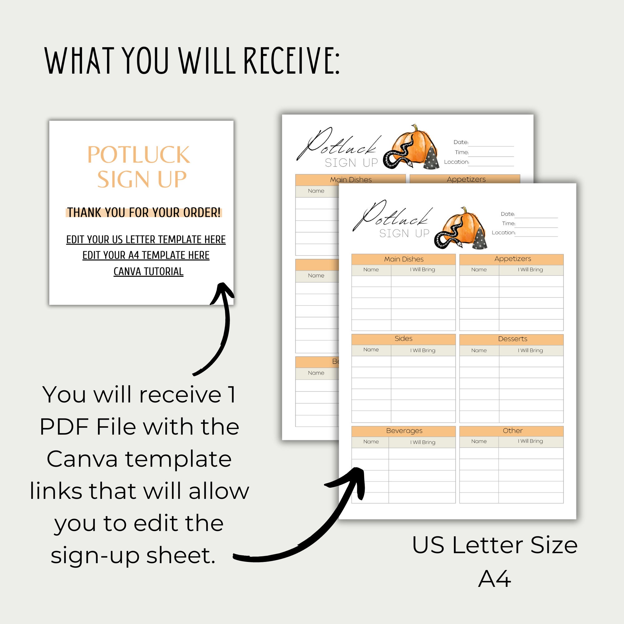 Editable Halloween Potluck Sign up Sheet, US Letter and A4 Sizes - Etsy