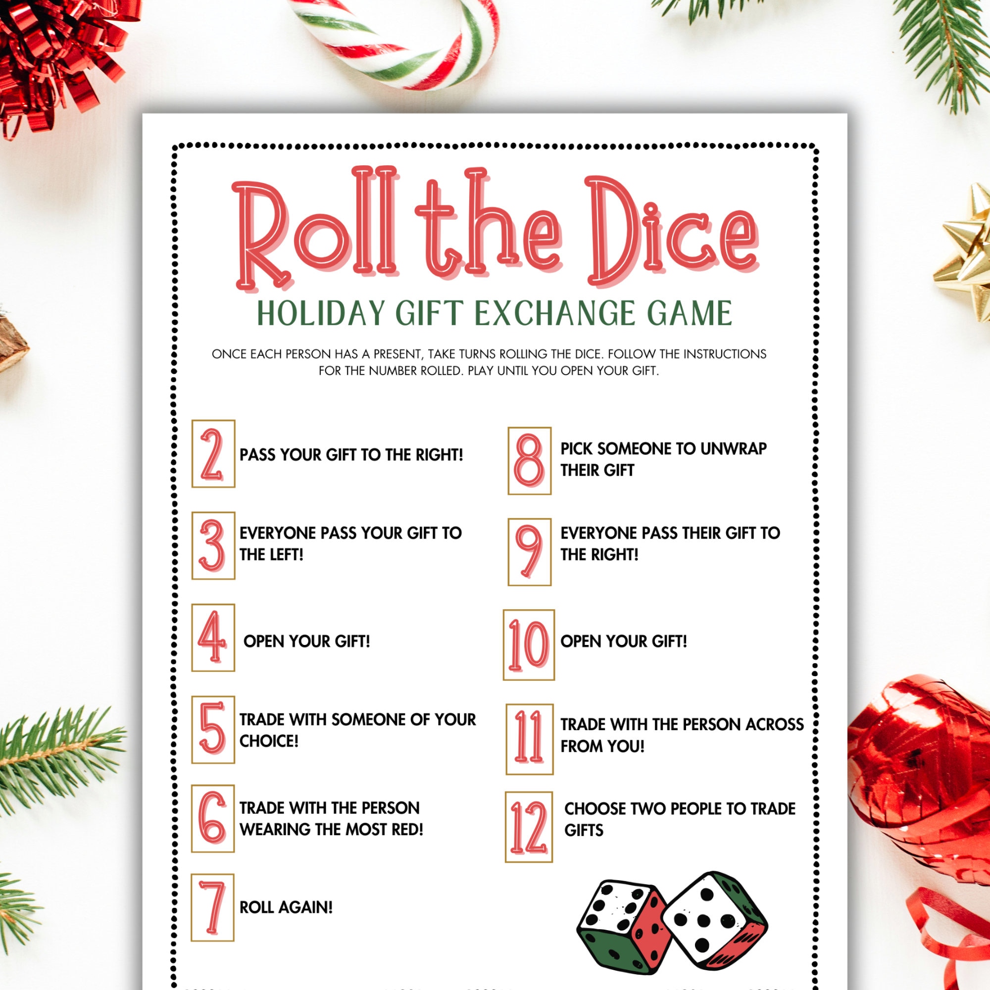 Roll the Dice Gift Exchange Game, Christmas Gift Exchange Dice Game ...
