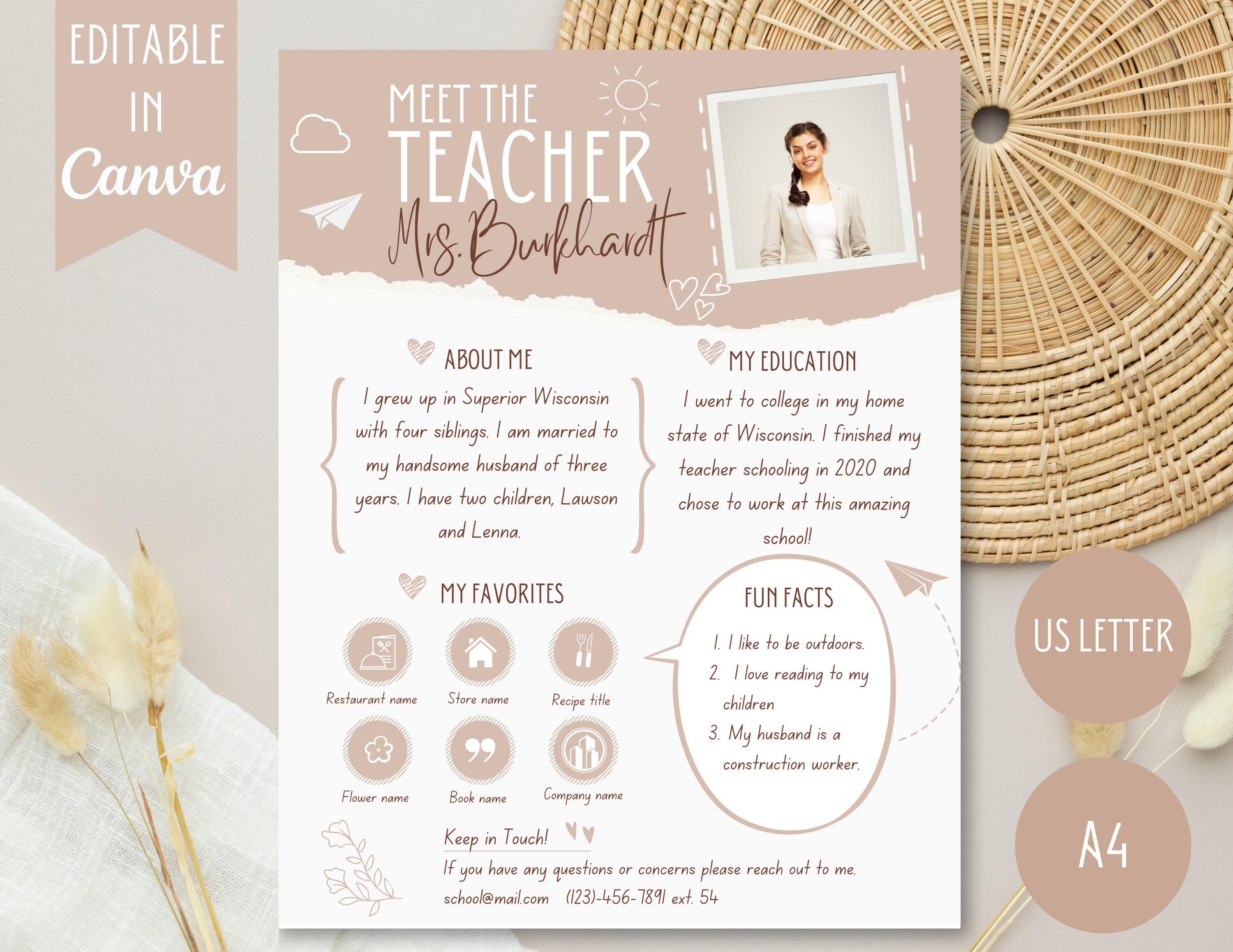 Meet the Teacher Editable Canva Template, First Day of School Teacher ...