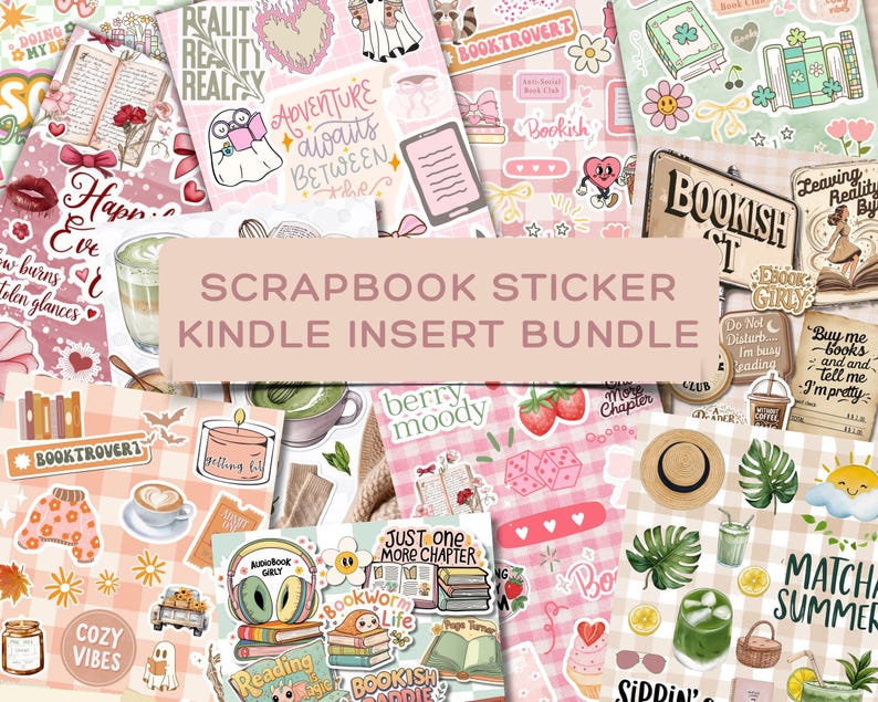 Printable Sticker Collage BUNDLE Kindle Insert, Cute Kindle Inserts ...