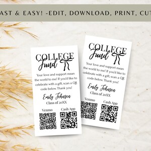 Graduation Insert Card, College Fund QR Code Card, Tip the Graduate ...