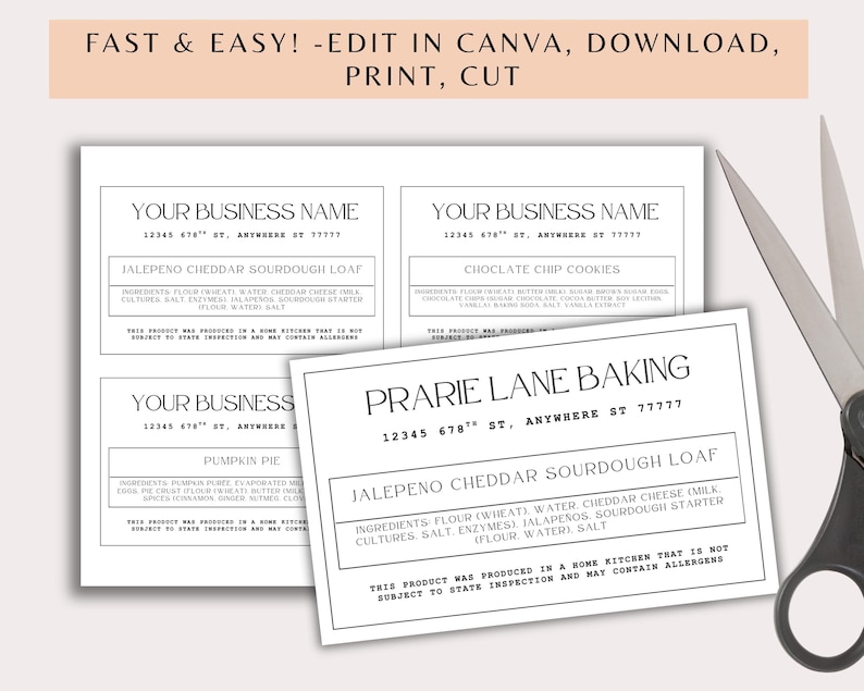 Editable Cottage Food Labels, Cottage Baking Label, Cottage Law Cookie ...