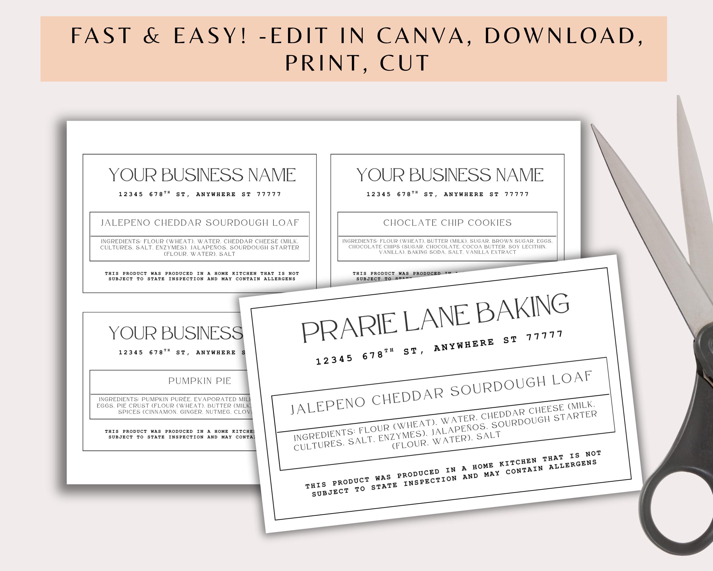 Editable Cottage Food Labels, Cottage Baking Label, Cottage Law Cookie ...