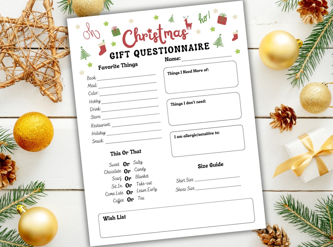 Christmas Gift Questionnaire for Coworkers, Gift Exchange Game - Etsy
