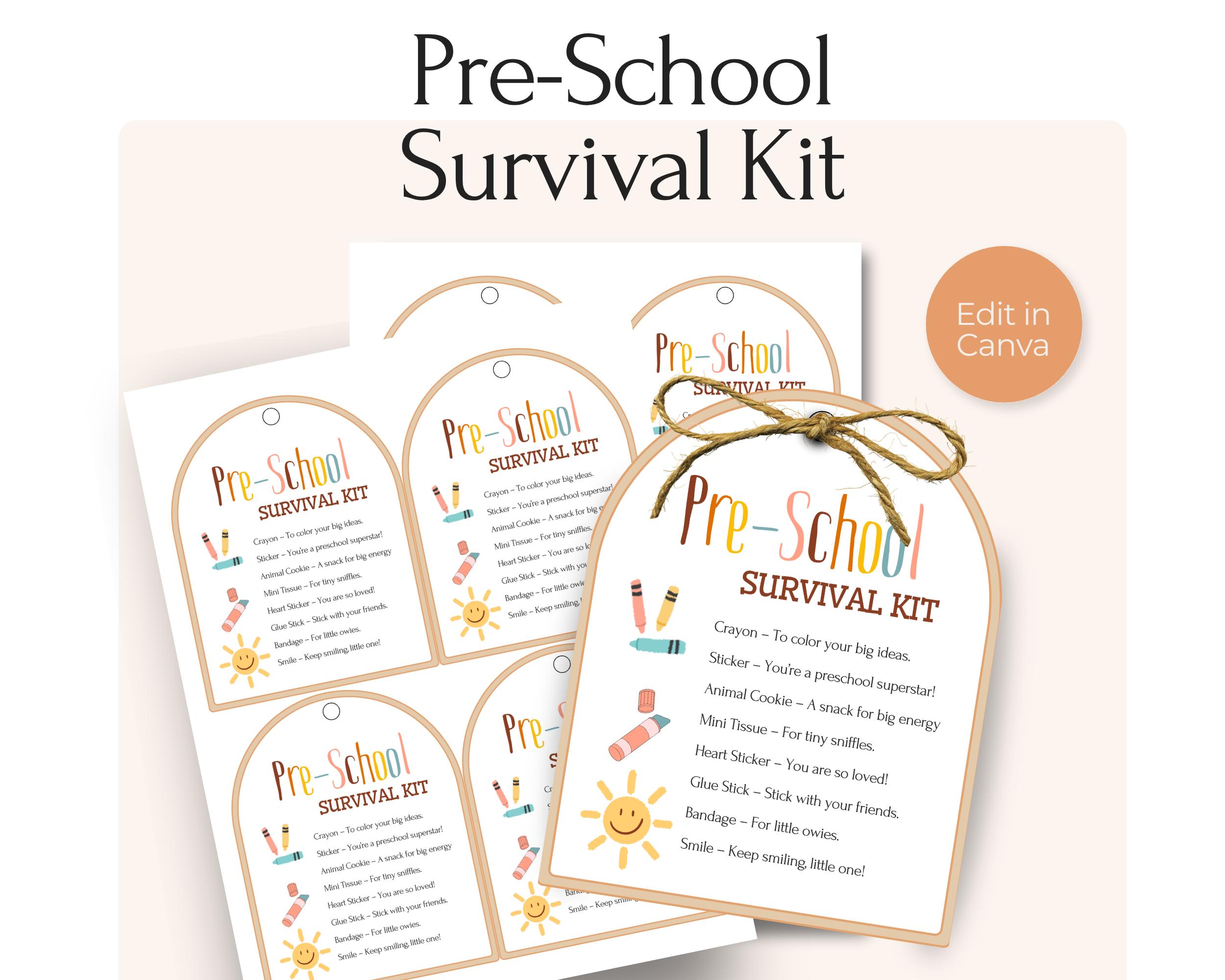 Editable Pre-school Survival Kit Gift Tags, Back to School Gift, First ...