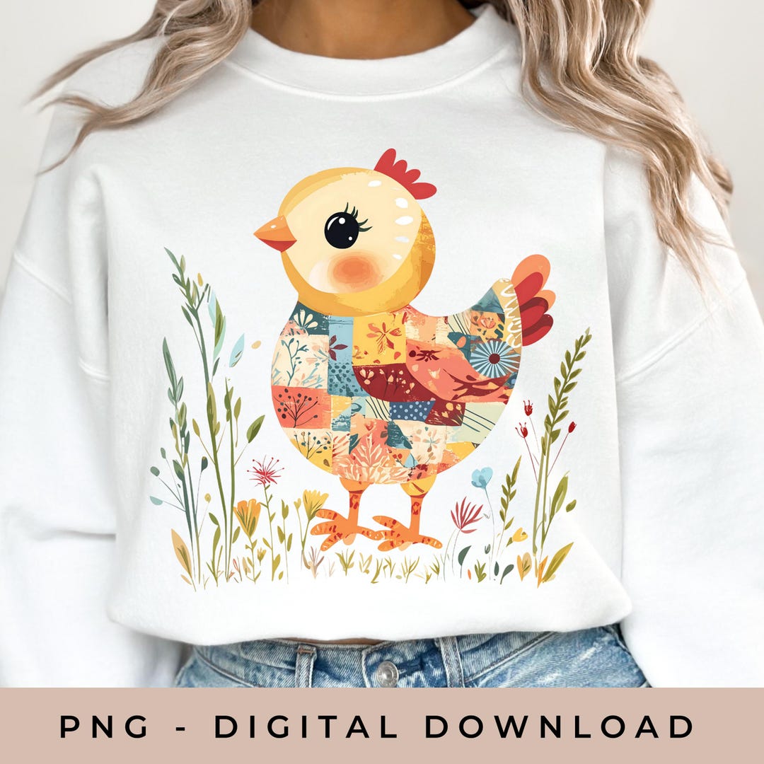 Patchwork Floral Chicken PNG, Cottagecore Chick Clipart, Farm Life ...