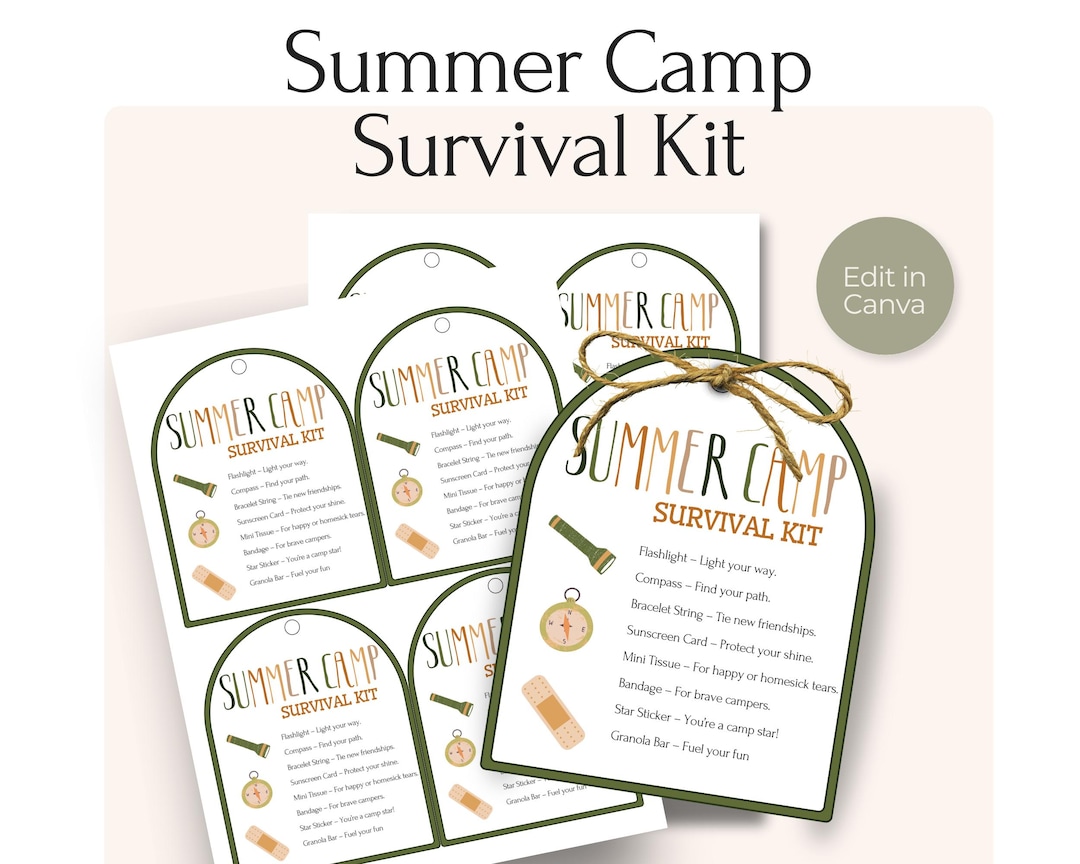Editable Summer Camp Survival Kit Gift Tags, Summer Break Gift, First ...