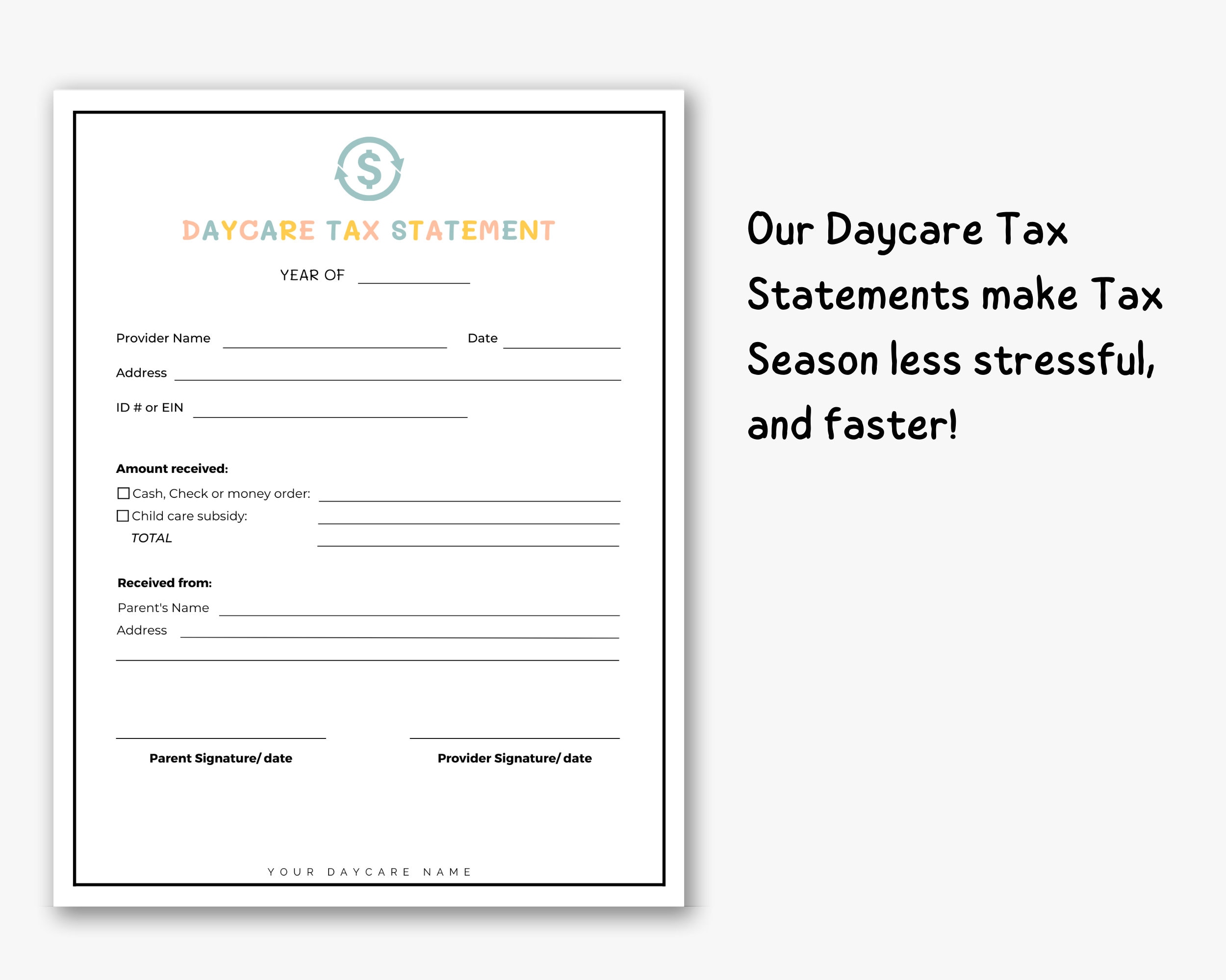 Home Daycare Tax Receipt, Daycare Forms, in Home Daycare Tax Tracking ...