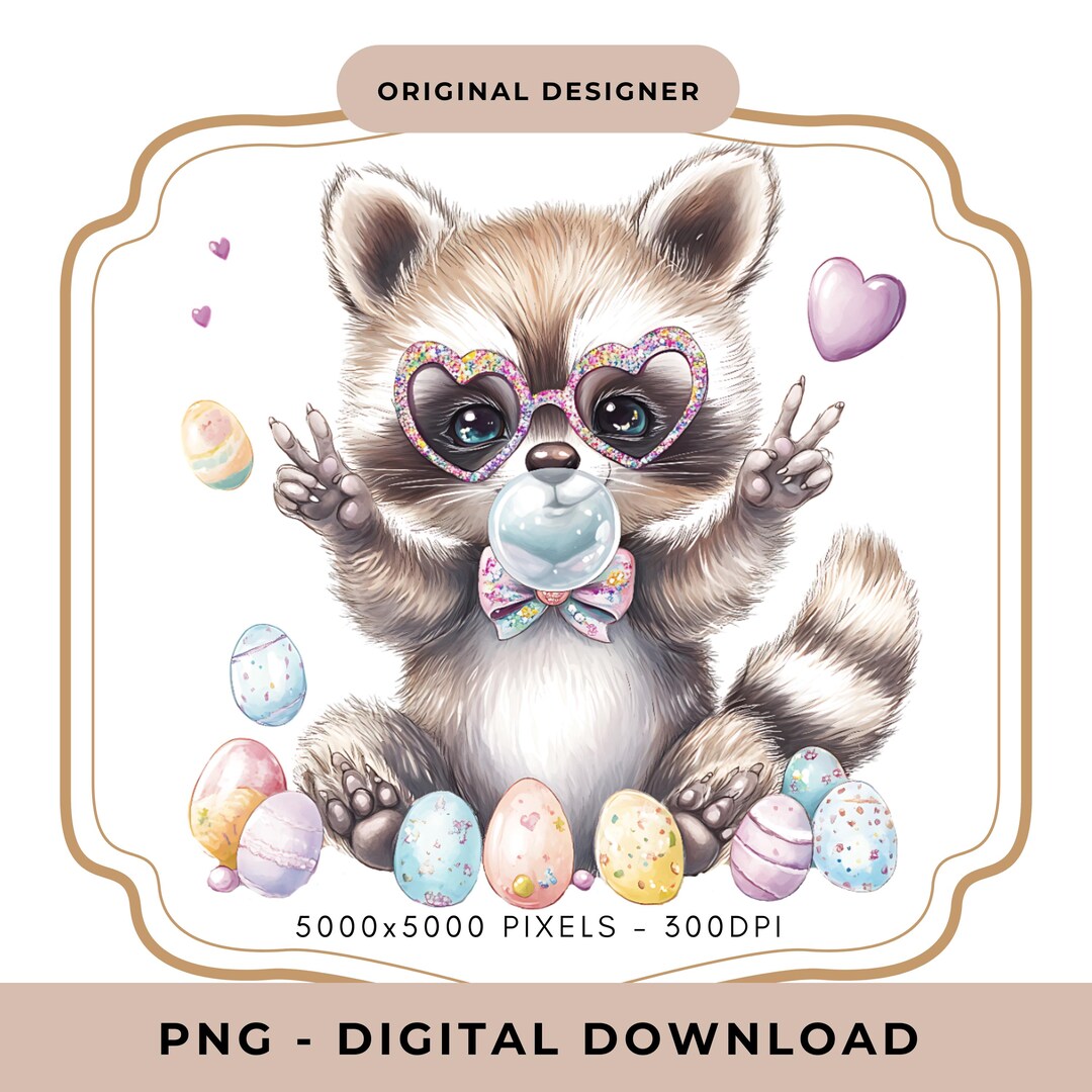 Easter Raccoon Watercolor PNG, Cute Raccoon PNG, Cute Raccoon Blowing ...