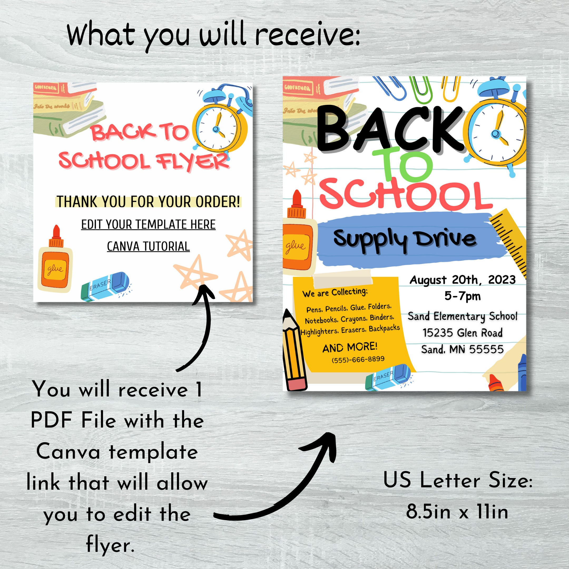Back to School Supply Drive Flyer, Editable Canva Template - Etsy