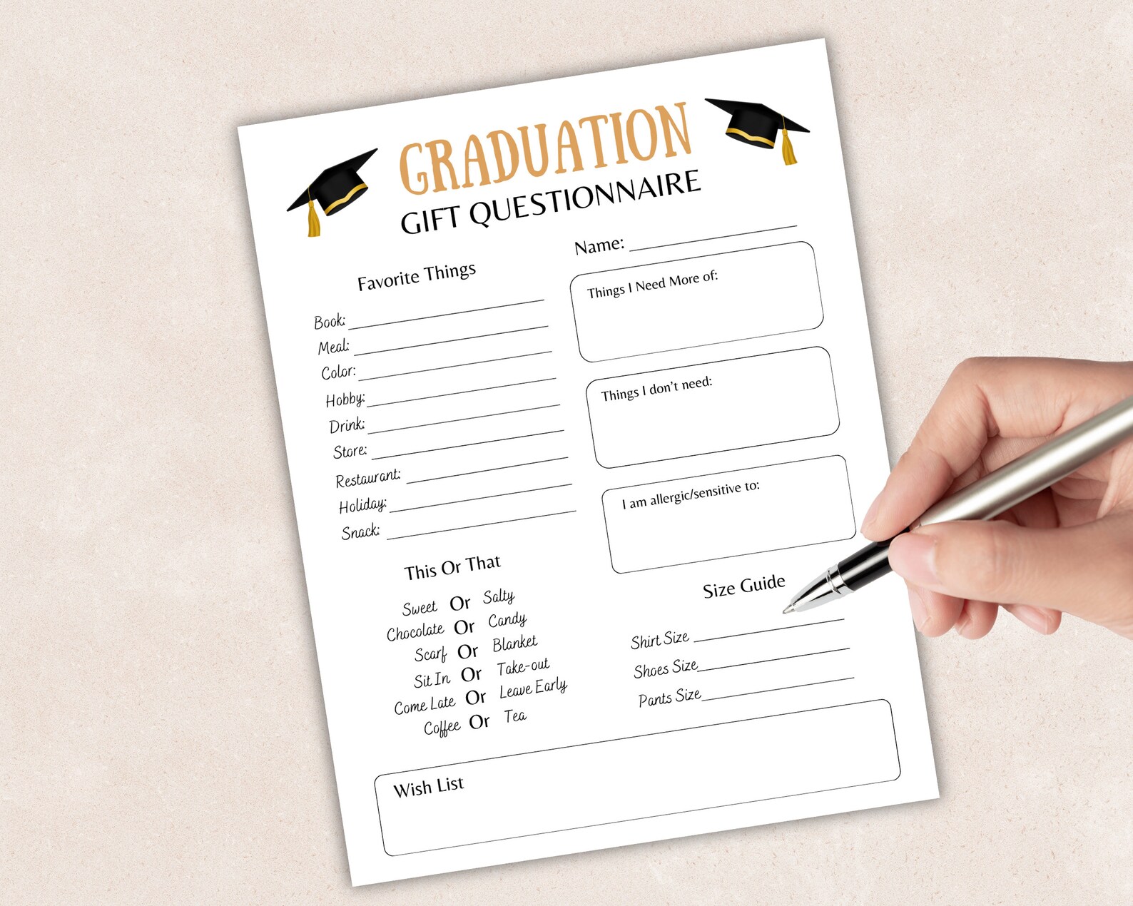 Editable Graduation Gift Questionnaire, Printable All About Me Form ...