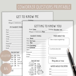 Printable Coworker Questions, All About Me Survey, Get to Know You ...