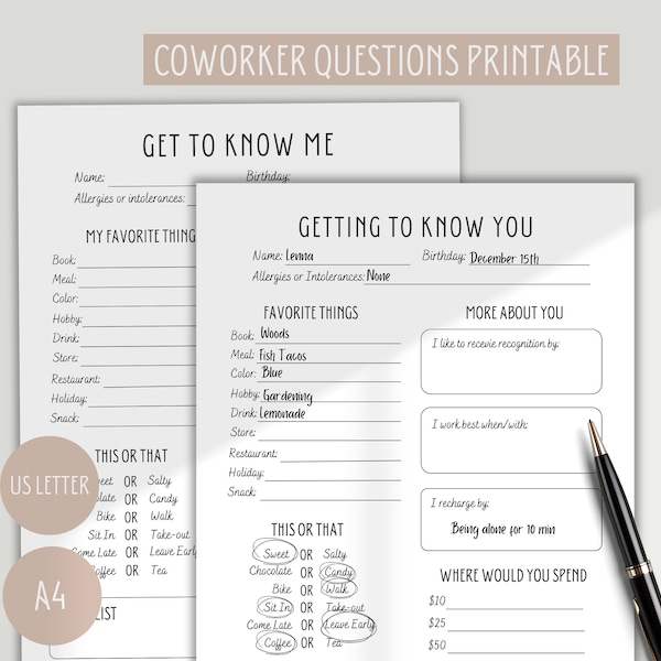 Team Building Get to Know Me Questionnaire Printable - Etsy