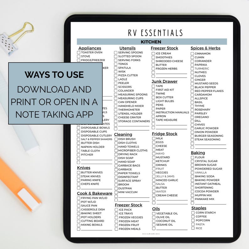 Camper Essentials Printable Checklist, Camping RV Checklist Printable ...