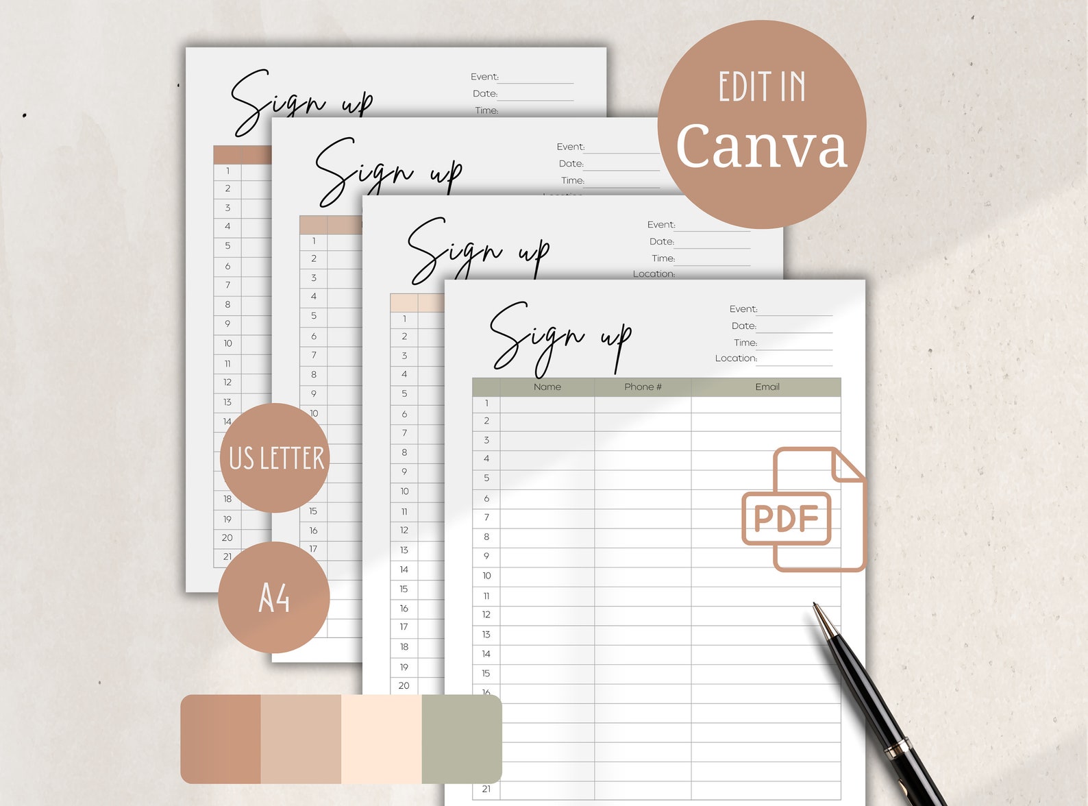 Editable Sign up Sheet, Party Sign up Form Printable, Event Sign in ...