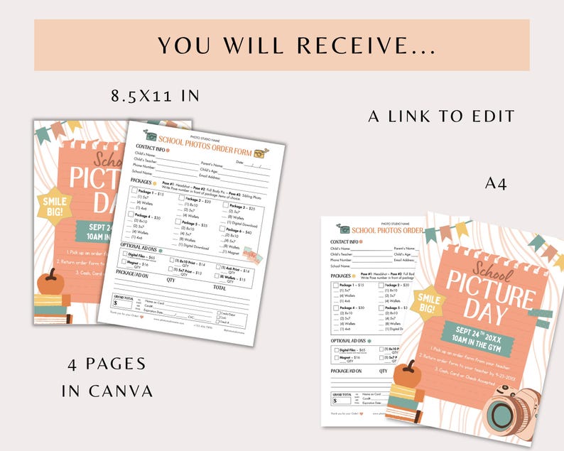 School Photo Order Form and Picture Day Flyer, Editable School Photo ...