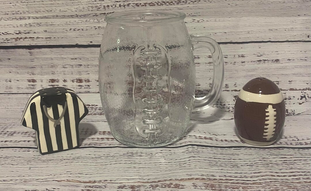 Football Shaped Drinking Glass Set With Football Salt and Pepper ...