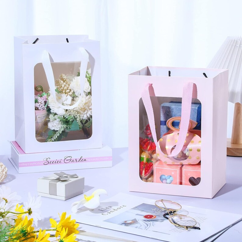 Clear Gift Bag With Window, 13.8x 9.8x 5.9 Red, Pink or White ...
