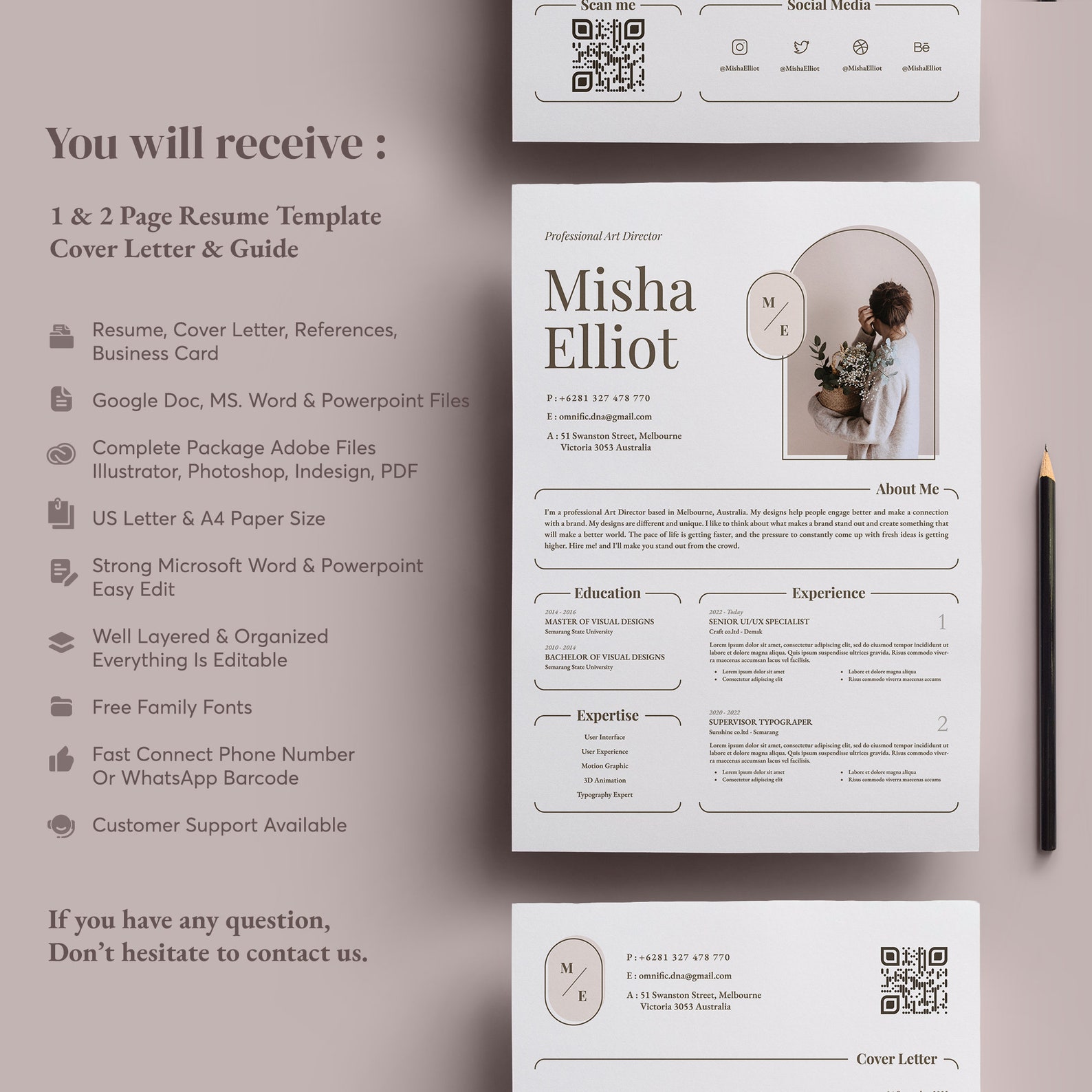 Aesthetic Resume Template | Modern CV Design, Business Card (canva ...