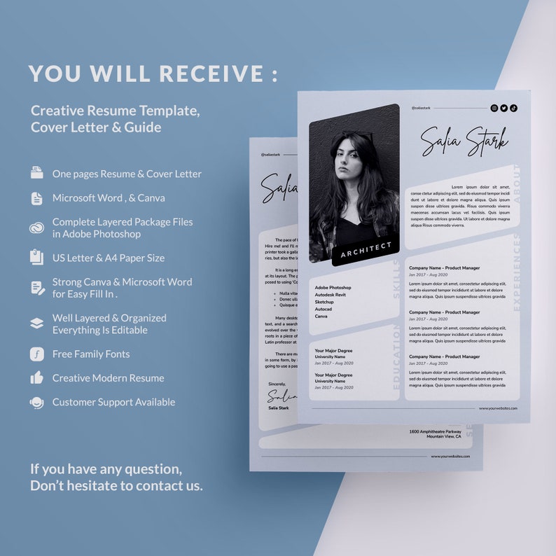 Creative Resume Template: Modern CV Design (canva, Word, Photoshop) - Etsy