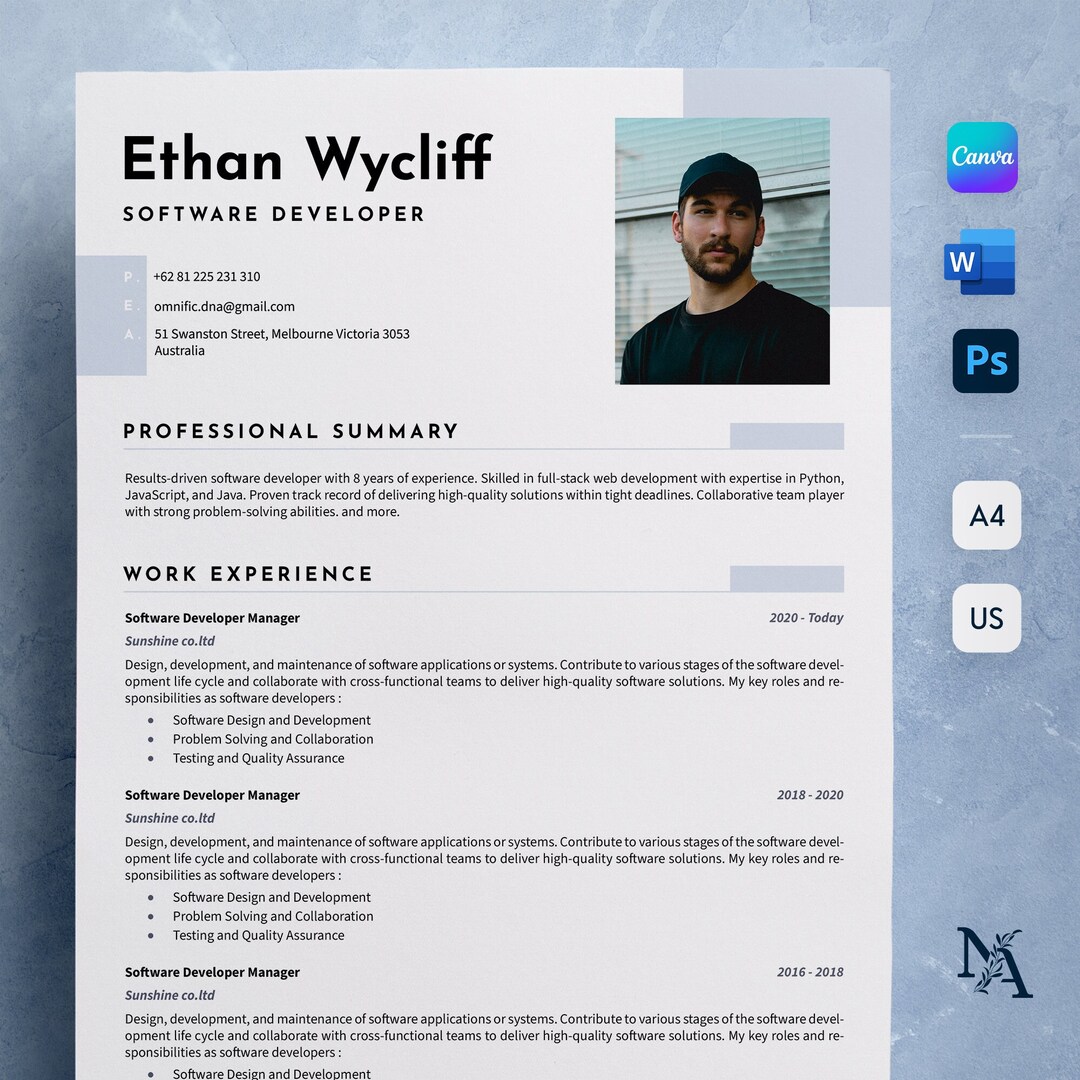 ATS Resume Template, Modern Professional Design (word & Canva) - Etsy