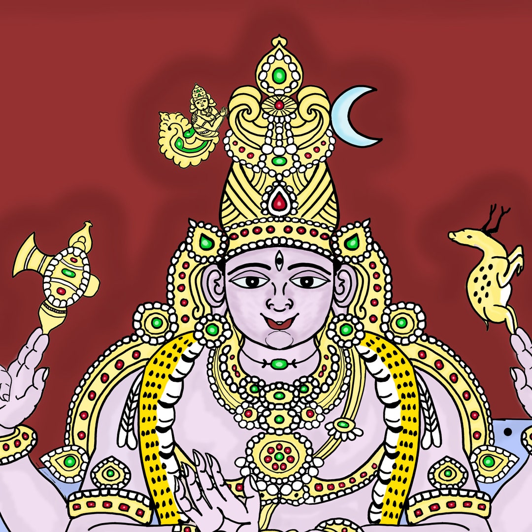 Shivan Parvathi Mural 17th Century Wall Decor Digital Hand Painting ...