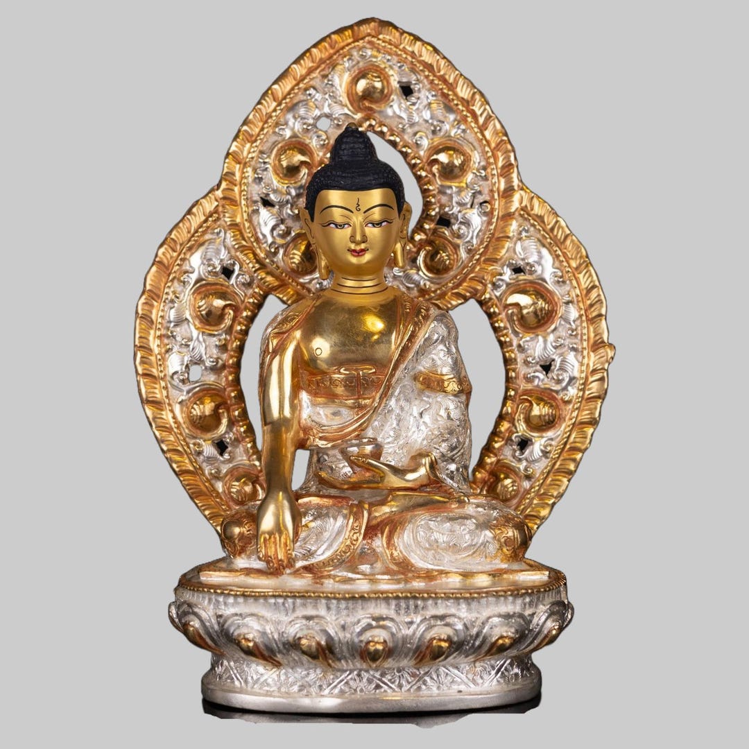 Buddha Akshobhya Statue | Silver Painted With 24K Gold | Exquisite ...
