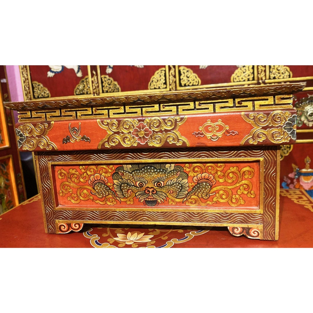 Handmade Tibetan Cheepu-faced Table, Thangka Color Painted, Foldable ...