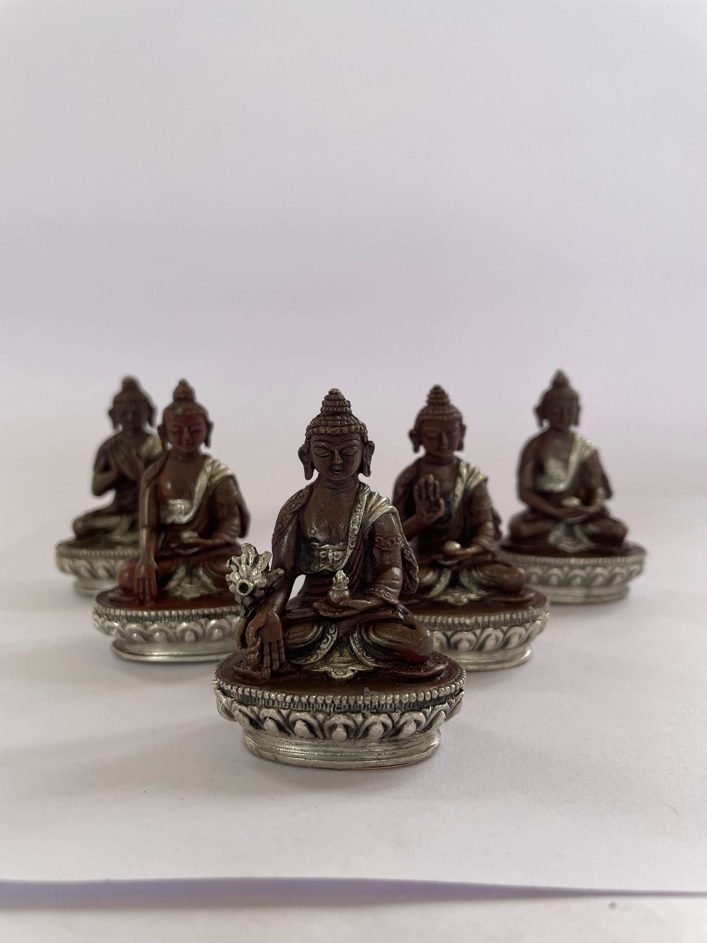 Buddhist Statue of Pancha Buddha or Dhyani Buddha Statues Set Silver ...
