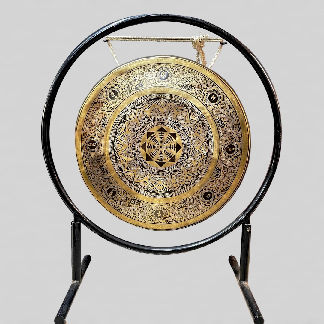 Handmade Tibetan Gong With Stand - Mandala Etching - Made in Nepal ...