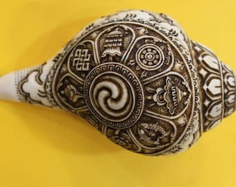 SHANKA - Tibetan Lucky Conch Shell Horn - Eight Auspicious Symbols of ...
