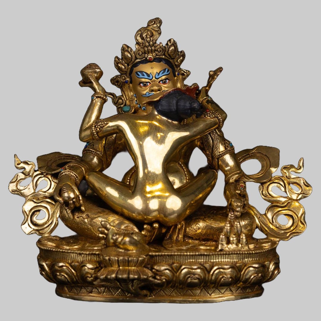 Handcrafted 24K Gold Dzambhala Statue With Consort: Buddhist Figurine ...