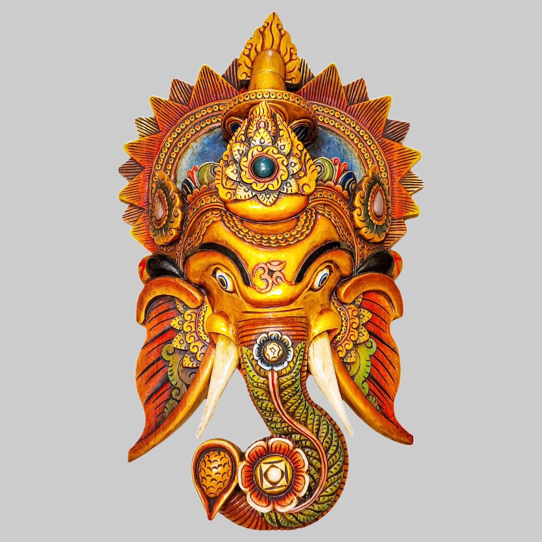 Large Handcrafted Wooden Ganesh Mask | Intricately Carved Hindu ...