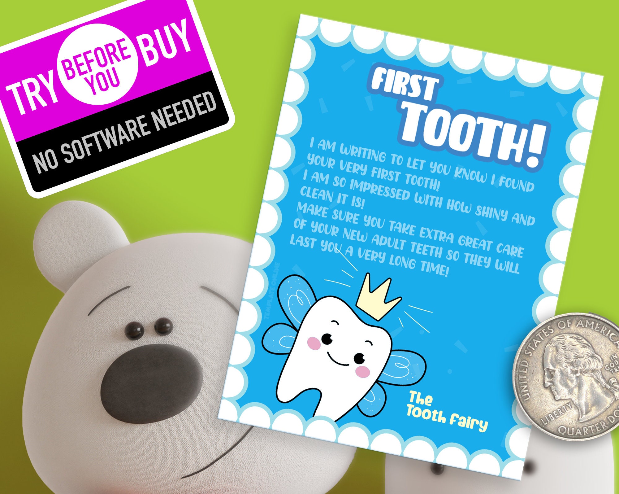 Tooth Fairy Letter Template, Lost First Tooth Message Printable, Cute ...